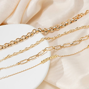 GDCOIN Gold Chain Bracelet for Women, 14K Gold Plated Handmade Adjustable Dainty Gold Bracelet Bar Bracelets Jewelry for Women Gift