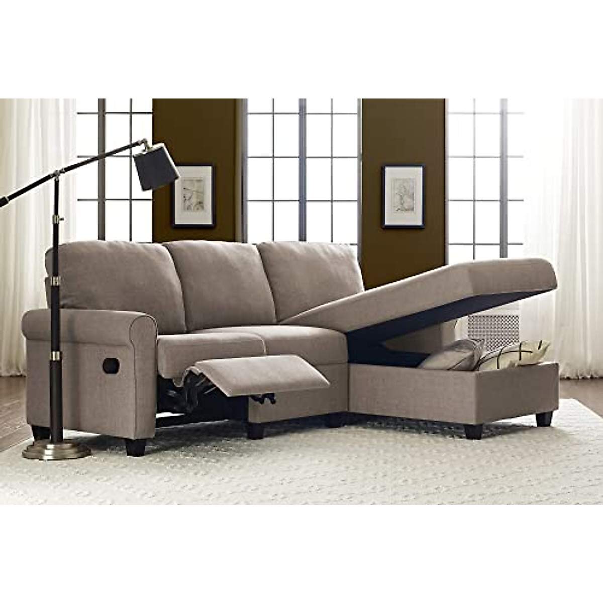 Serta Copenhagen Reclining Sectional with Right Storage Chaise - Oatmeal