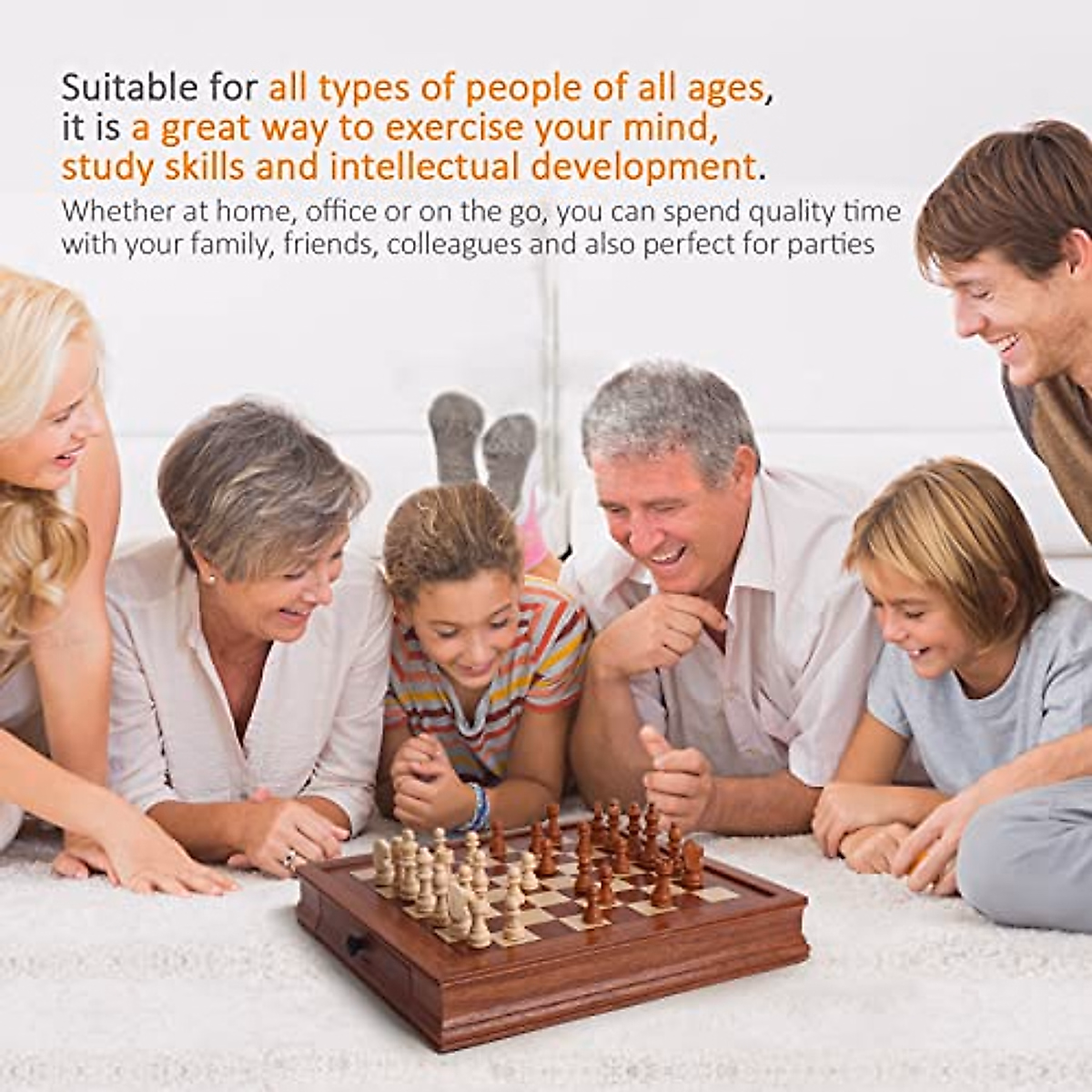 BESTAMTOY Wooden Chess and Checkers Set with Storage Drawer, 12-inch Classic 2-in-1 Board Game for Kids and Adults, Travel Portable Chess Game Set, Includes Extra Kings, Queens