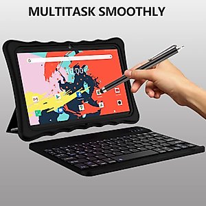 𝟮𝟬𝟮𝟒 𝗟𝐚𝐭𝐞𝐬𝐭 Tablet 10.1" Octa-Core Android 11 Tablet, 64GB Storage Tablet with Keyboard, Stylus Pen, Dual 13MP+5MP Camera, WiFi, Bluetooth, GPS, 512GB Expand Support, IPS Full HD Display