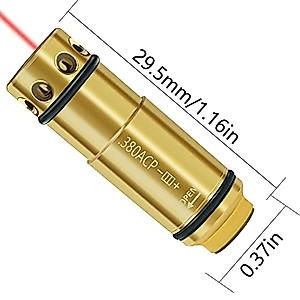 BemerforS Laser Training Cartridge. 380 ACP Caliber for Dry Fire Training Practice, Including Extra Built-in Rubber Snap Cap and 6 Batteries (Red Laser)