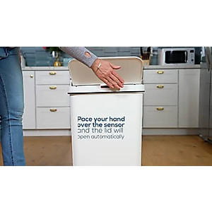 SIMPLI-MAGIC 79503 13 Gallon Touchless Sensor Trash Can, Rectangle Garbage Bin, Perfect for Home, Kitchen, Office, White