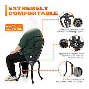 NUU GARDEN Cast Aluminum Patio Chairs All Weather Outdoor Dining Chairs Set of 2 Indoor Outdoor Bistro Chairs for Balcony, Backyard, Garden, Black