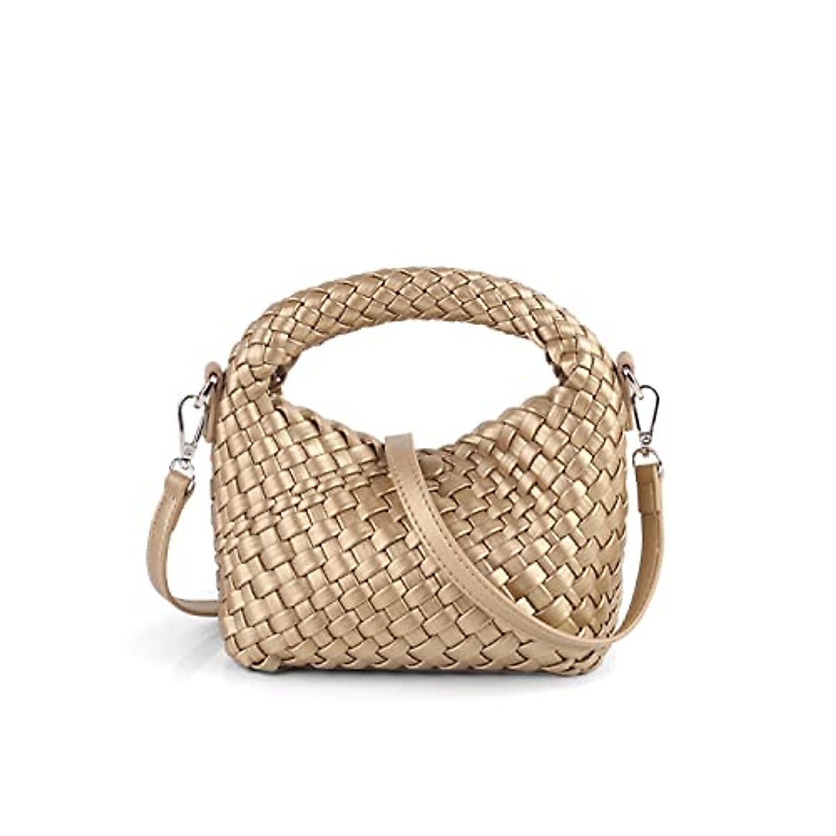 Small Hand Woven Handbags for Women Shoulder Crossbody Bag Girls Purses Cassual Top Handle Bags Hobo Curved Tote Phone Bag (Golden)