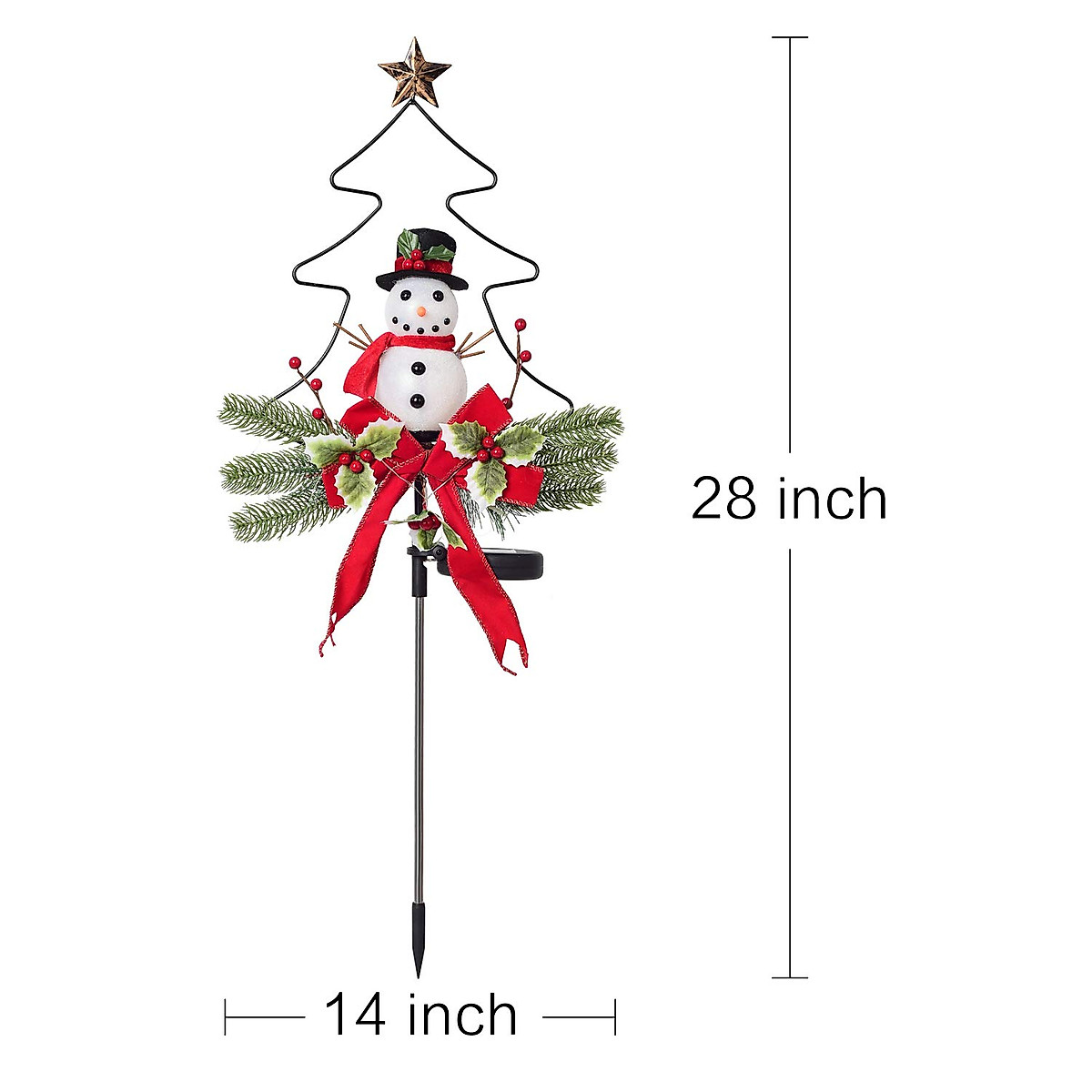 Doingart Outdoor Solar Light Christmas Decorations, Snowman Christmas Light with Faux Red Berry, Foliage Accents Garden Decor Stakes
