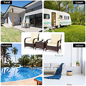 Tangkula 3 Piece Patio Furniture Set, 2 Wicker Chairs with Glass Top Coffee Table, Outdoor Garden Porch Poolside Furniture Set for 2, Rattan Conversation Set