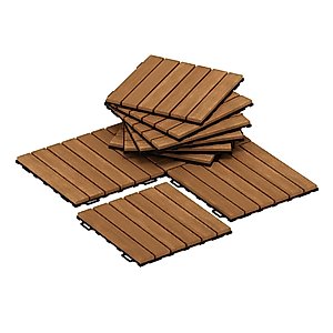 FURINNO FG181034 Tioman Floor Decking Wood Tile, Natural (Pack of 10)