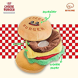 BITE ME Cheese Burger Nose-Work Toy, Dog Hide and Seek Interactive Toy, Pet Toy for Small and Medium Size Dogs, Dog Nose Work Toy and Sniffling Training Toy, Chew Toy