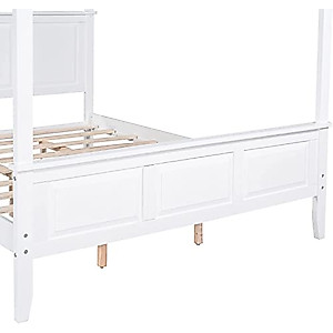 CITYLIGHT Canopy Bed with Headboard & Footboard,Wooden Canopy Bed Frame Queen , Queen Platform Bed Frame with Slat Support Legs for Teens Adults, No Box Spring Needed (Queen ,White)