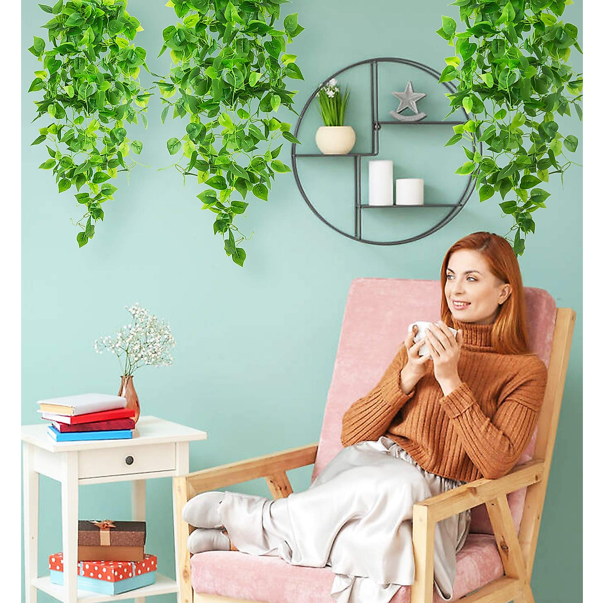 Ouddy 4Pcs Artificial Hanging Plants 3.6ft Fake Ivy Vines, Fake Hanging Plants Artificial Plants for Kitchen Garden Wedding Indoor Outdoor Decoration