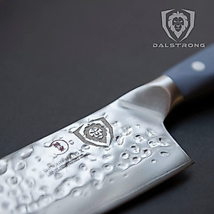 Dalstrong Chef Knife - 8 inch Blade - Shogun Series - Japanese AUS-10V Super Steel Kitchen Knife - Lightblue Handle ABS - Damascus - Razor Sharp Chef's Knife - Professional Full Tang Knives - Sheath
