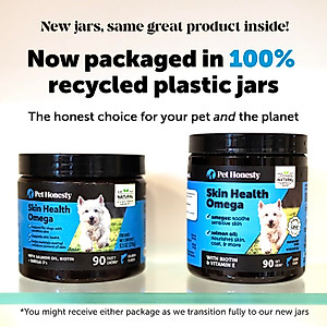 Pet Honesty Omega Skin Health Chews for Dogs, Alaskan Salmon Oil, Omega-3 Fish Oil, Krill, Spirulina, Omega-3s, Healthy Skin & Coat, Itchy Skin, Dog Allergies, May Reduce Shedding (90 Count)