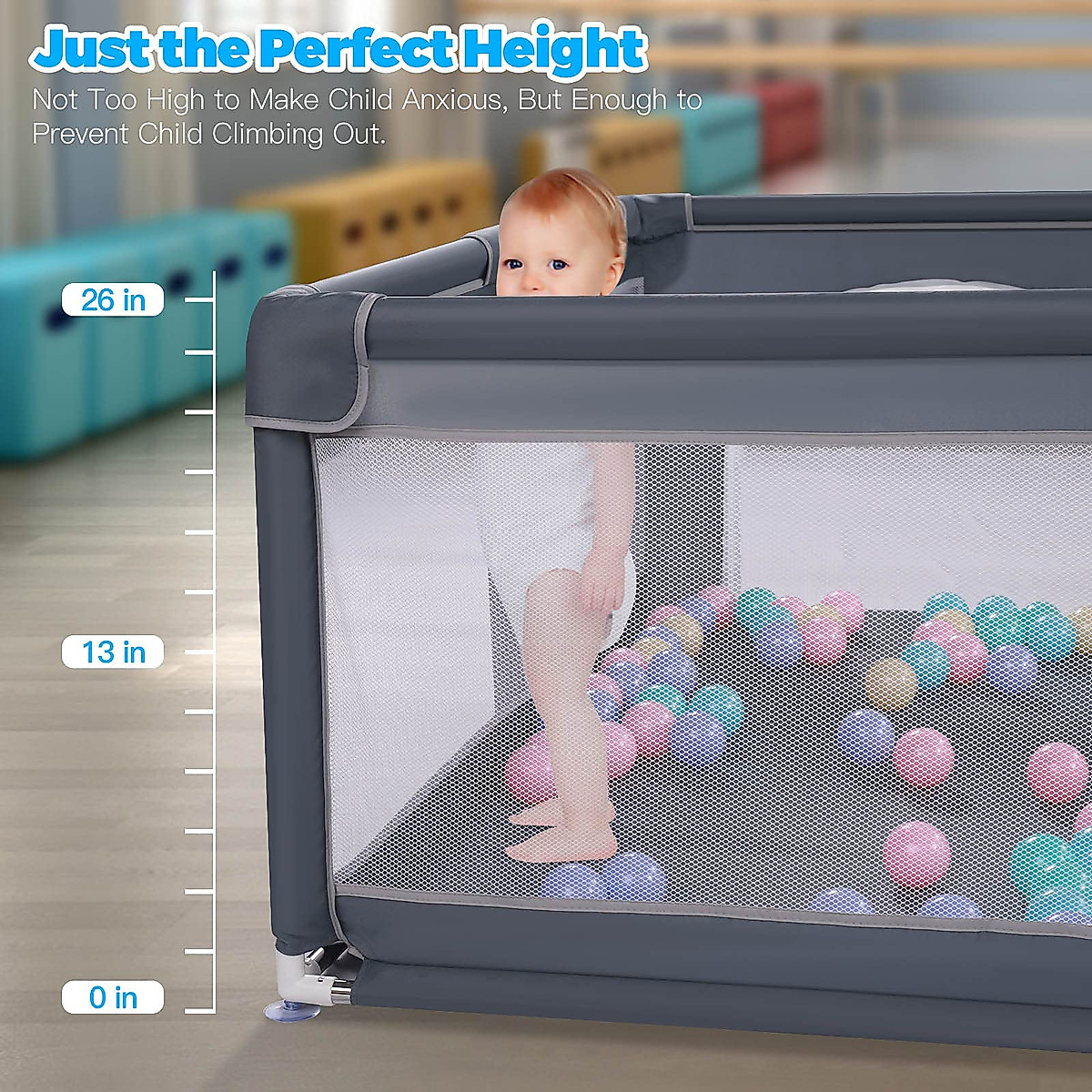 Baby Playpen 72” x 59”, CONMIXC Extra Large Playpen for Babies and Toddlers, Baby Gate Playpen, Baby Playyard, Baby Fence Play Area, Kids Activity Center with Gate Dark Gray