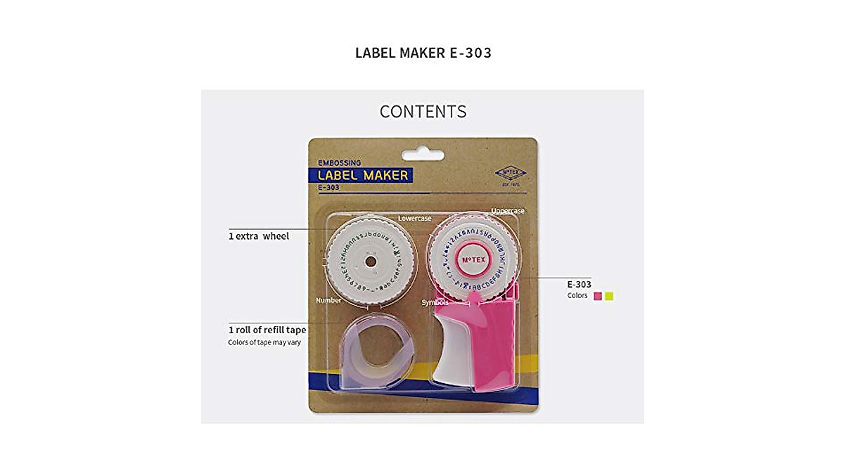 MoTEX Embossing Label Maker E-303 Pink for DIY & Organization