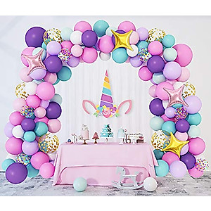 Amandir 138pcs Unicorn Balloons Arch Garland Kit, Unicorn Birthday Party Decorations for Girls Confetti Light Purple Aqua Blue Pink Balloons Set Wedding Baby Shower Party Supplies