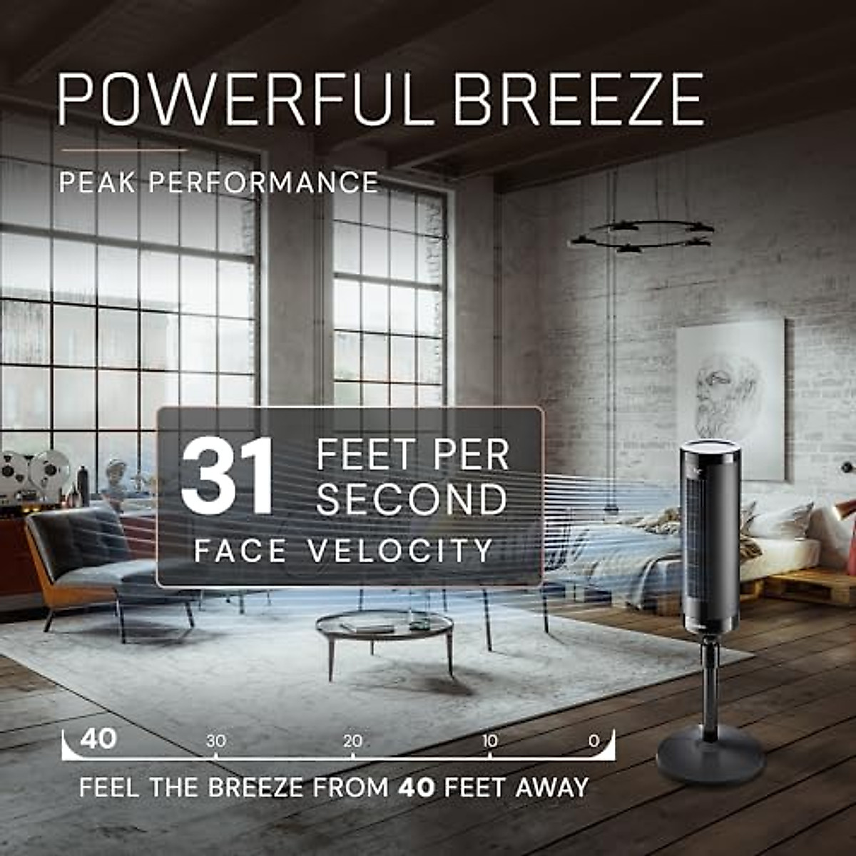 Lasko Elevation 42”-54” Adjustable Height Pedestal Tower Fans for Home, 31 ft/s Airflow, Quiet 28 dB on Low, 90° Oscillation, 12 Hour Timer, Remote Control, Black, EST100