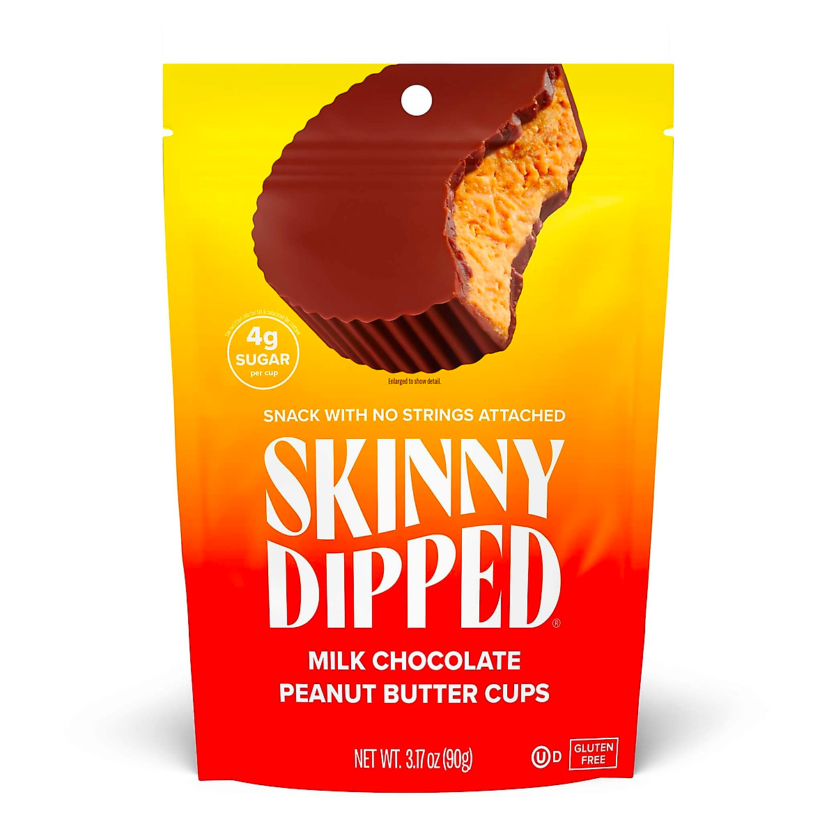 SkinnyDipped Milk Chocolate Peanut Butter Cups, 4g Sugar, Low Sugar, No Palm Oil, Gluten Free, 3.2oz Bag, 4 Pack (24 Cups Total)