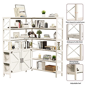 GLAUBIO 6-Tier Corner Bookcase,Farmhouse Style Corner Bookshelf, 5-Tier Tall Corner Shelf Storage Display Rack with Metal Frame for Living Room Home Office,White