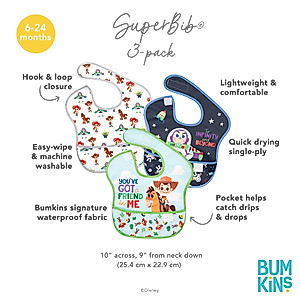 Bumkins Bibs, Disney Toy Story Baby Bibs for Girl or Boy, SuperBib Baby and Toddler Bib for 6-24 Months, Baby Bib for Eating, Feeding Bib, Waterproof Fabric