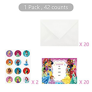 Poewodgs 20 Invitations Princess Invitation Cards Girl Party Supplies Birthday Invites with Envelopes