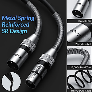 XLR to XLR Cable 100 Feet, Premium XLR Microphone Cable, Long Heavy Duty 22AWG OFC XLR Male to Female Cord, 3-Pin Shielded Mic Speaker Cable, Zinc Alloy Connectors, Metal Spring SR, Black