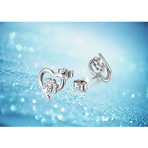Heart Paw Jewelry 925 Sterling Silver Cute Heart CZ Cat Puppy Dog Paw Print Stud Earrings for Women Friends Birthday Jewelry (Nickel Free)