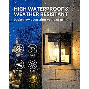 Osimir Outdoor Wall Sconce 2 Pack, Modern 1-Light Outdoor Wall Lighting Fixtures in Black Finish with Bubble Glass Lamp Shade, Outdoor Patio Porch Wall Mount Light 2103-1W-2PK