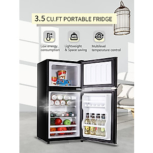 KRIB BLING 3.5 Cu.Ft Compact Refrigerator with Freezer, Retro Fridge, Mini Fridge with Two Door Design, 7 Level Adjustable Thermostat for Dorm, Office, Bedroom, Apartment, Black
