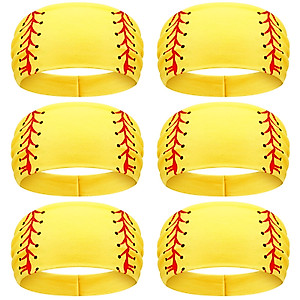Zeyune 6 Pcs Yellow Softball Headband Breathable Elastic Headband Ball Print Head Wrap Hair Band Bandana Workout Headbands Adjustable Sweat Proof Softball Accessories for Girls Women