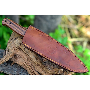 Perkin Fixed Blade Hunting Knife Full Tang with Leather Sheath, Solid & Sharp Blade Outdoor Survival Hunting Knife, Comfortable N Wood Handle Bushcraft Knife Camping Knife for Men and Women BUSH9.5