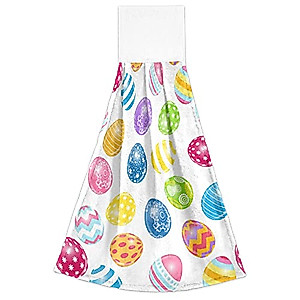 Boccsty Beautiful Easter Egg Hanging Kitchen Towels 2 Pieces Spring Dish Cloth Tie Towels Hand Towel Tea Bar Towels for Bathroom Farmhous Housewarming Tabletop Home Decor