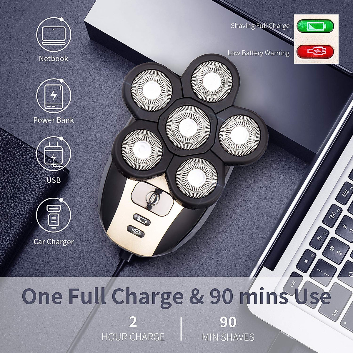 SAILHOME Electric Razor for Men- Upgrade 5 in 1 Shavers Bald Head Shaver Grooming Kit- Multifunctional Shavers- Wet & Dry Razor- Cordless Waterproof Beard Trimmer- USB Rechargeable (Big), Gray