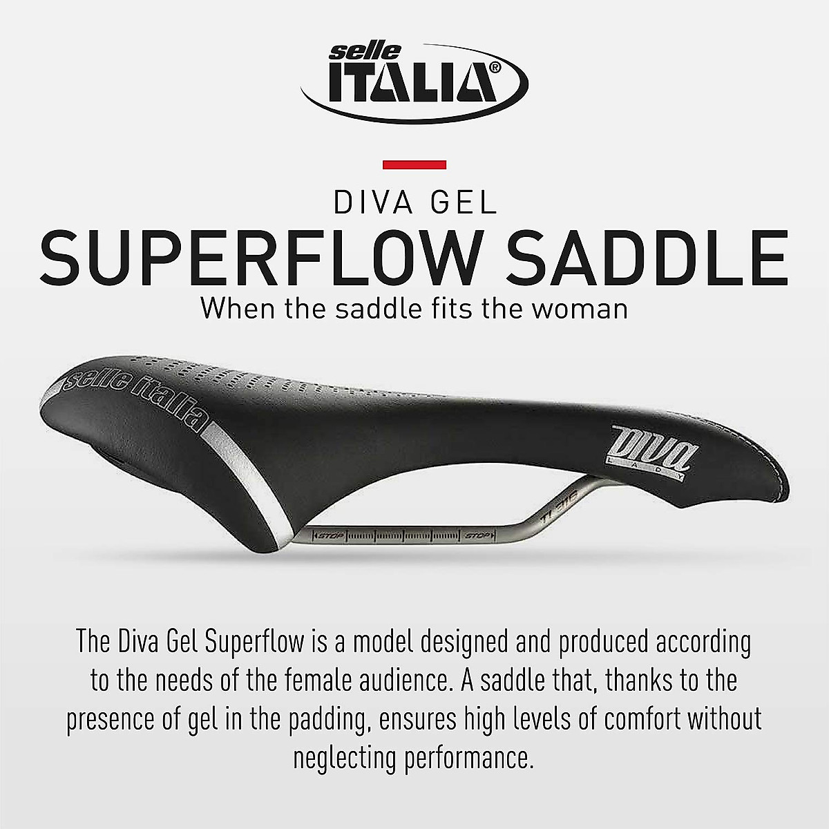 Selle Italia, Diva Gel Superflow, L, MTB and Road Bike Saddle, 270 x 152mm, Women, 285g