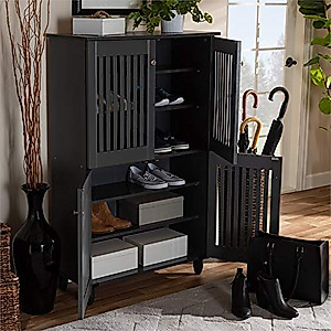 Baxton Studio Fernanda Modern and Contemporary Dark Gray 4-Door Wooden Entryway Shoe Storage Cabinet