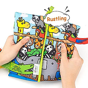 HECCEI Baby Cloth Books, Soft Toys Cloth Books, Touch and Feel Crinkle Books, Early Development Baby Stroller/Crib Hanging (Ocean Tails Cloth Book)