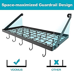 Vdomus Hanging Pot Rack, Wall Mounted Pots and Pans Holder 29.3 by 13 Inch | Kitchen Cookware Organizer for Pots and Pans Storage 15 Hooks, Ideal for Pans, Utensils, Cookware in Square Grid | Black