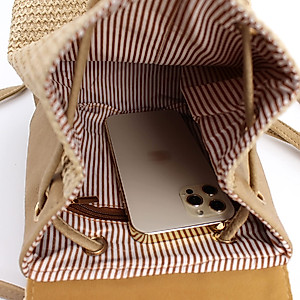 Felice Ann Women Small Straw Woven Backpack Daypack Cross-body Shoulder Bag