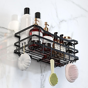 Prettidecor Shower Caddy 3 Pack-Self Adhesive Stainless Shower Shelves with Hooks No Drilling Shower Organizer Hanging Large Capacity Rustproof Bathroom Kitchen Storage Accessories-Black