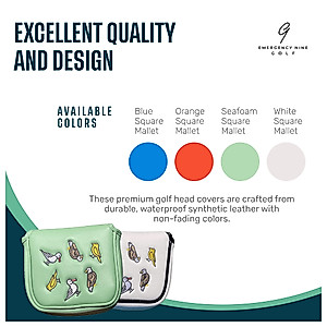 e9 golf Fore The Birds Square Putter Covers, Synthetic Leather Cover Waterproof Resistant, Golf Accessories for Men and Women, Universal Fit Putter Covers with 4 Color Options