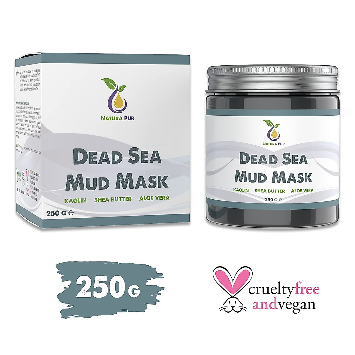 Natura Pur Dead Sea Mud Mask, vegan - Anti-aging care for dry, oily and impure skin - acne & blackheads clay face mask - 8.8 Oz/250g
