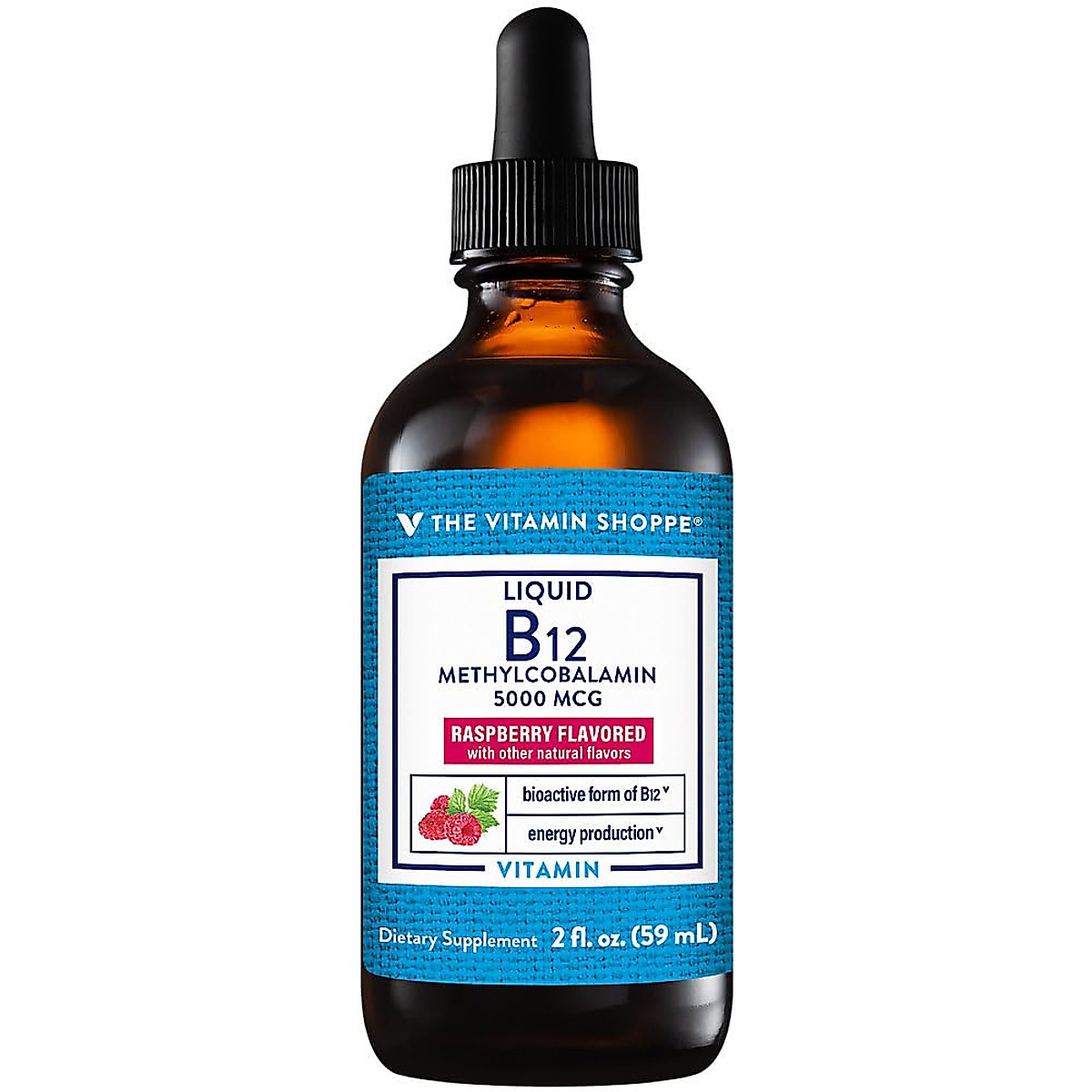 Liquid B12 Methylcobalamin - Energy Production - 5,000 MCG - Raspberry (2 fl. oz.)
