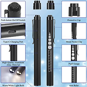 Hlsicnalm Pen Light Rechargeable Pen Light with Pupil Gauge LED Penlights USB Rechargeable Penlight Gifts for Nurses Nursing Student