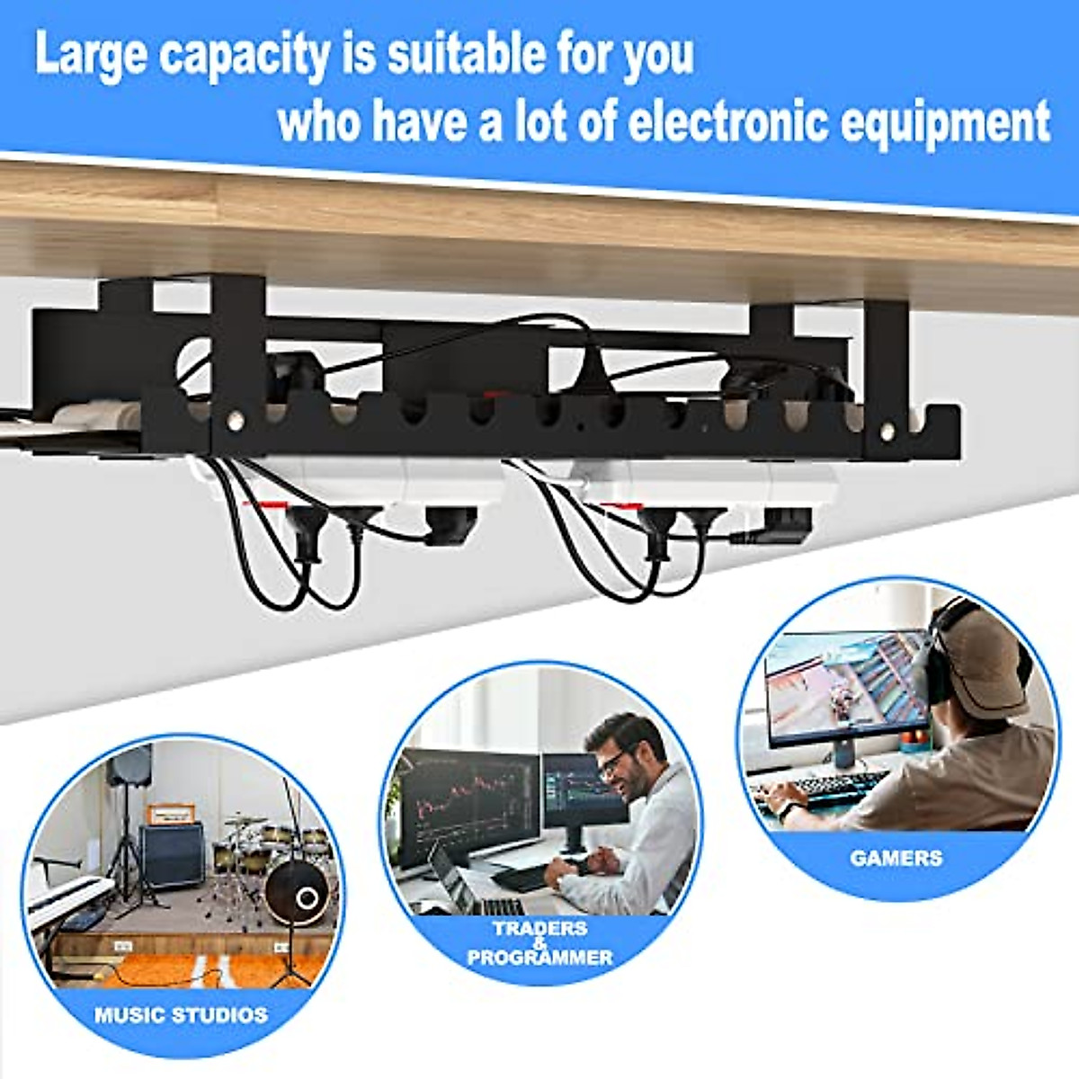 2PACKS Cable Management Under Desk Tray Adjustable Large Under Table ...