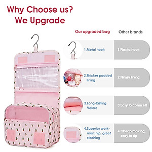 Narwey Hanging Toiletry Bag for Women Travel Makeup Bag Organizer Toiletries Bag for Travel Size Cosmetics Essentials Accessories (Cactus)