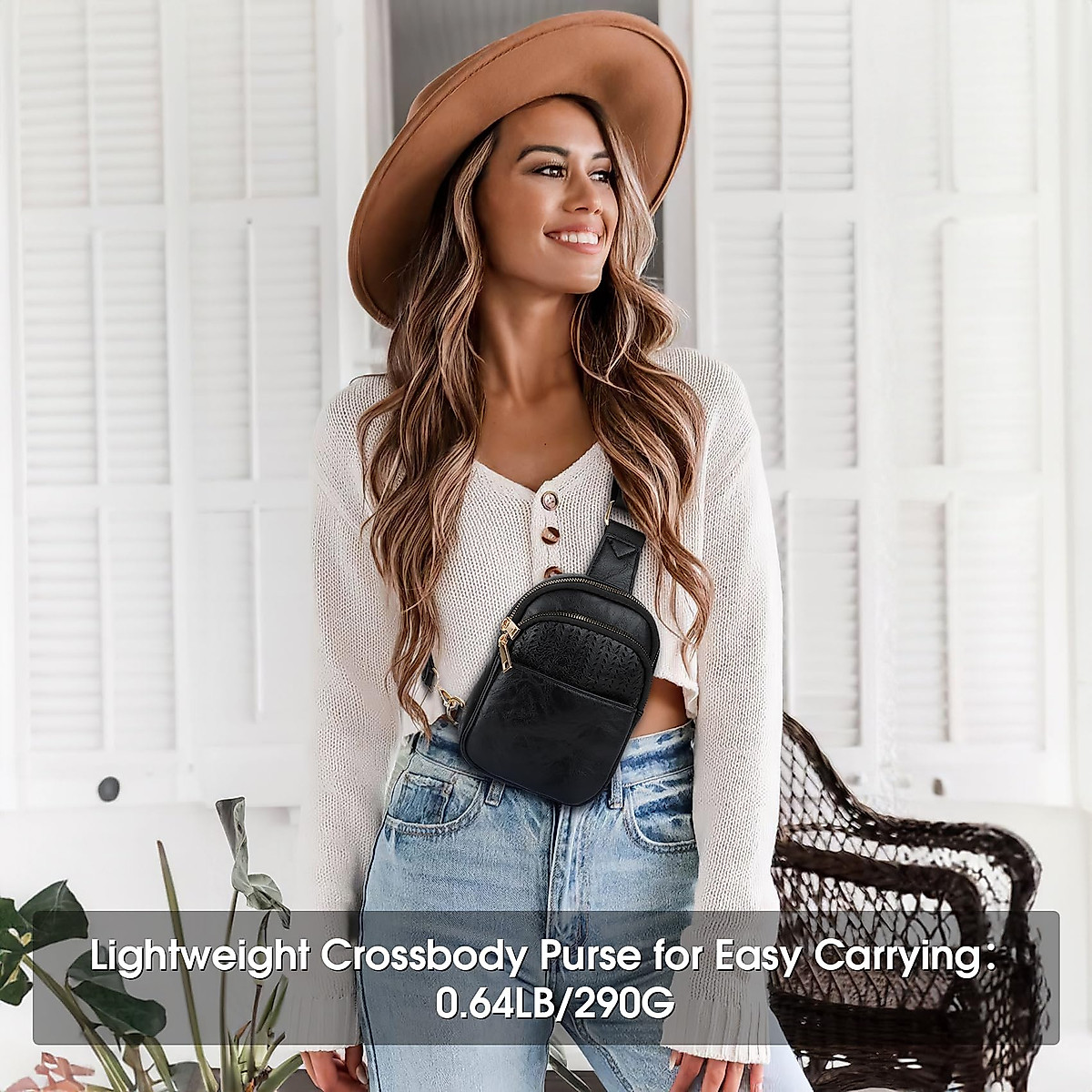 XZQTIVE Small Sling Bag for Women Fashion Crossbody Bag for Women Leather Crossbody Purse Fanny Pack Chest Bag for Travel, Black