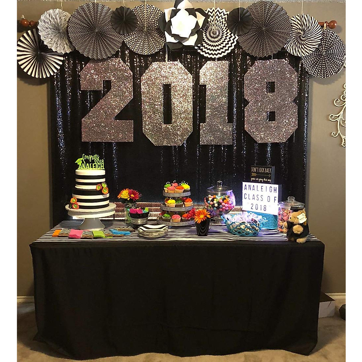 SquarePie Sequin Backdrop 6FT x 8FT Black Curtain Background for Halloween Wedding Party