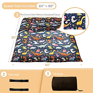 Dinosaur Japanese Floor Futon Mattress for Boys Girls, Thicken Tatami Mat Sleeping Pad Foldable Bed Roll Up Mattress Floor Lounger Bed Couches and Sofas for Kids Queen Size