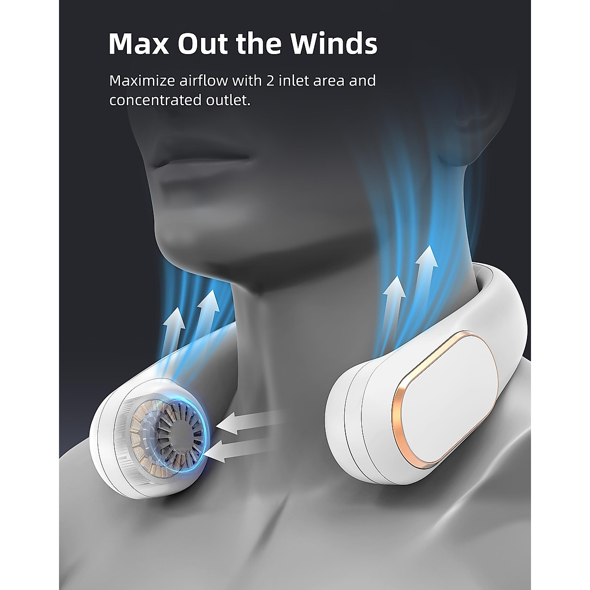 Koonie Neck Fan Rechargeable 5 Speeds, Portable Personal Fan, Hands Free Bladeless Fan, Battery Operated Wearable Fan Adjustable, Screen Design, 4-12 Hours, Cooling Fan For Travel, Outdoor, Indoor