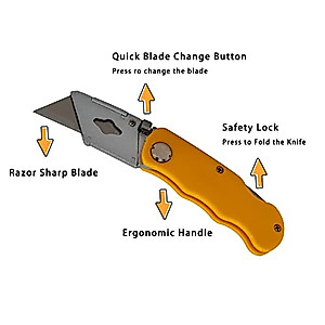 TWOMEM Lightweight Folding Utility Knife Quick Change Blade Box Cutter for Cartons, Cardboard and Boxes Lock-back Mechanism with 5 Extra Blades