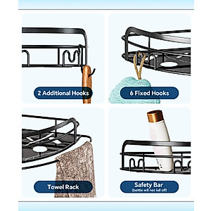 EUHOME Shower Caddy Tension Pole, Corner Shower Caddy Tension Rod 4 Adjustable Shelves Standing Shower Caddy for Bathroom Organizers Storage, Black